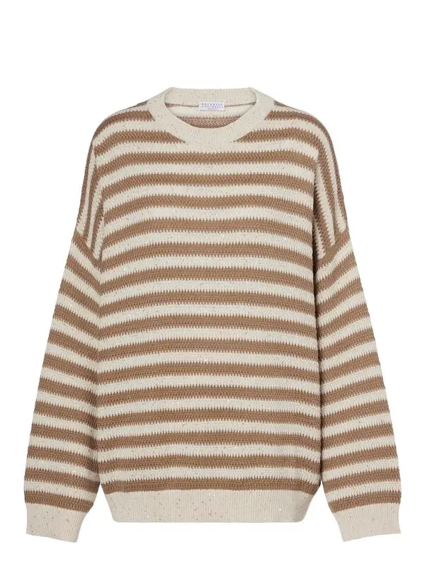 Brunello Cucinelli Striped Cotton-blend Sweater - Beige