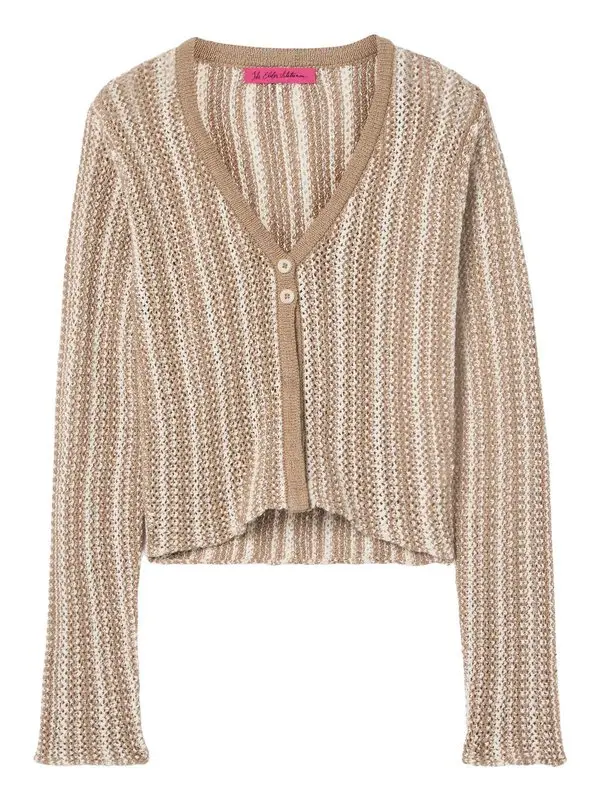 THE ELDER STATESMAN Nora Lite Striped Crocheted Cotton Cardigan - Brown