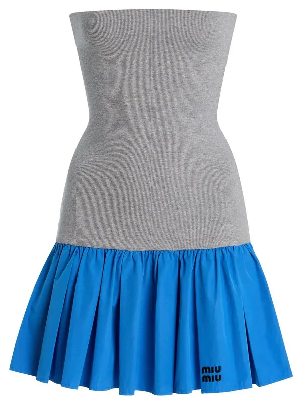 Miu Miu Ribbed Jersey And Poplin Mini Dress - Multi