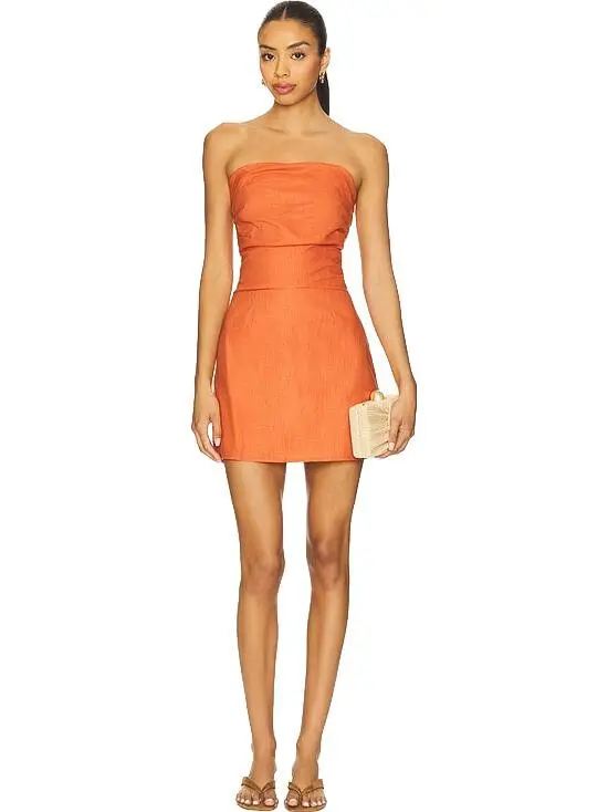 SNDYS. Romi Linen Strapless Mini Dress - Orange