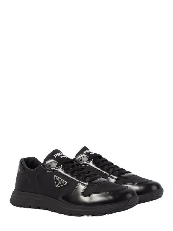 Prada Logo Leather-trimmed Sneakers - Black