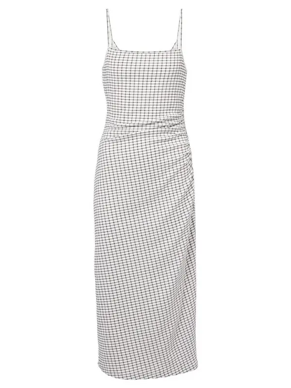 Vince Checked Ruched Midi Dress - White