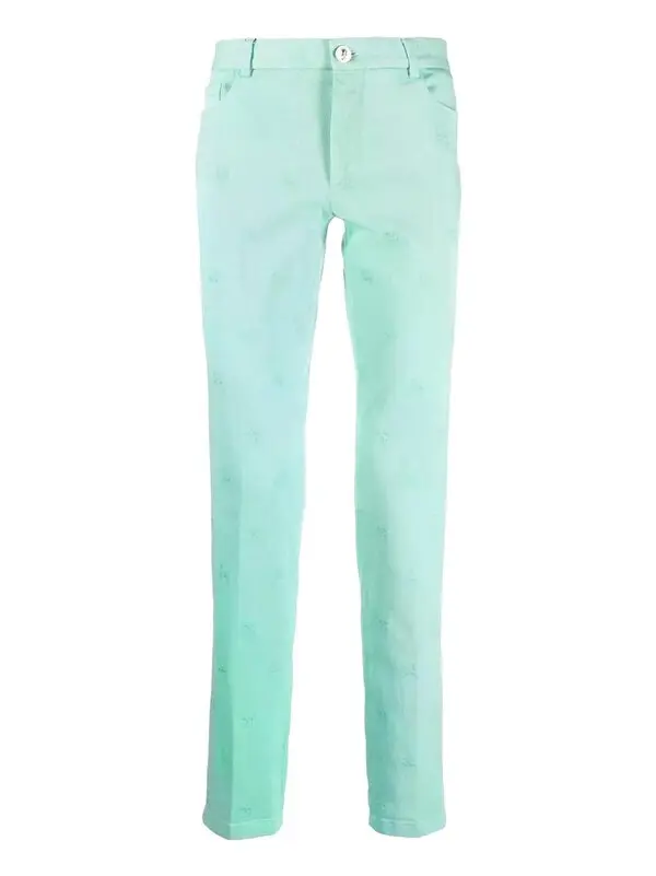 Philipp Plein Straight-leg Trousers With Skull Embroidery - Blue