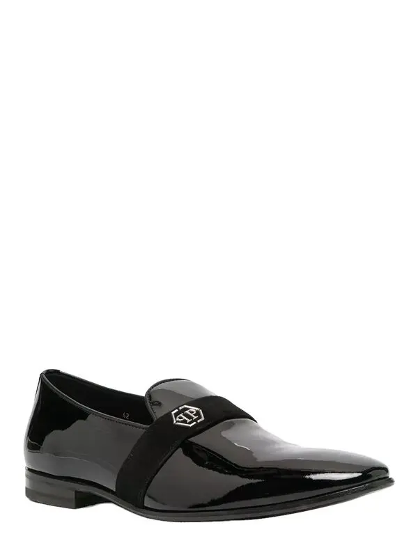 Philipp Plein Hexagon Plaque Patent Leather Loafers - Black