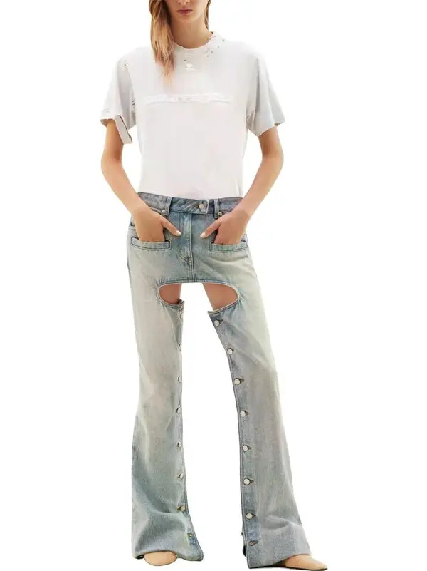 COURREGES Cut-out Flared Denim Trousers - Blue