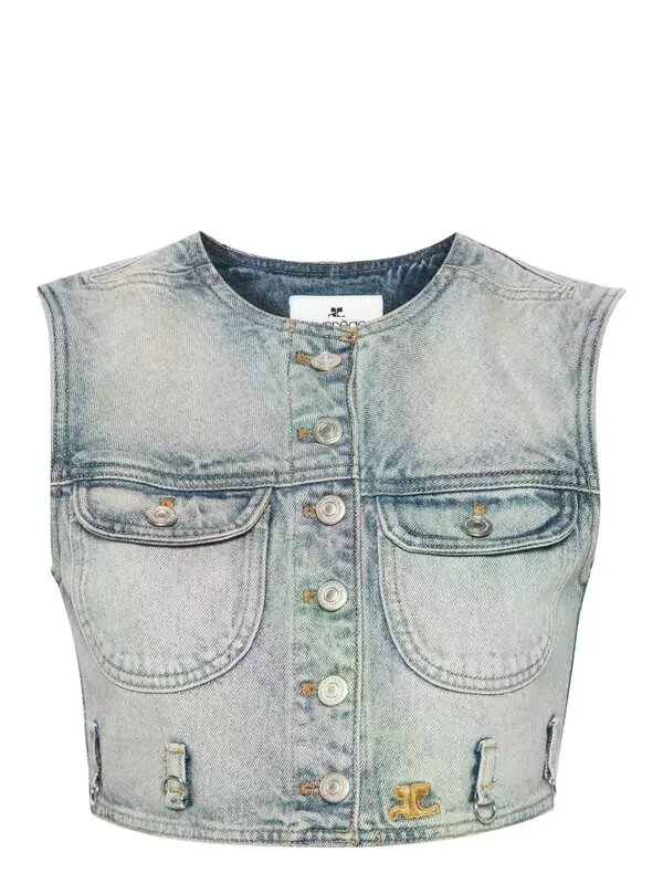 COURREGES Cropped Denim Vest - Blue