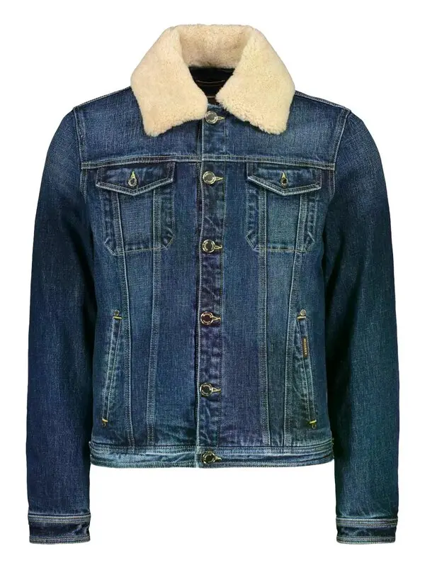 MOORER Taburno Shearling Collar Denim Jacket - Blue