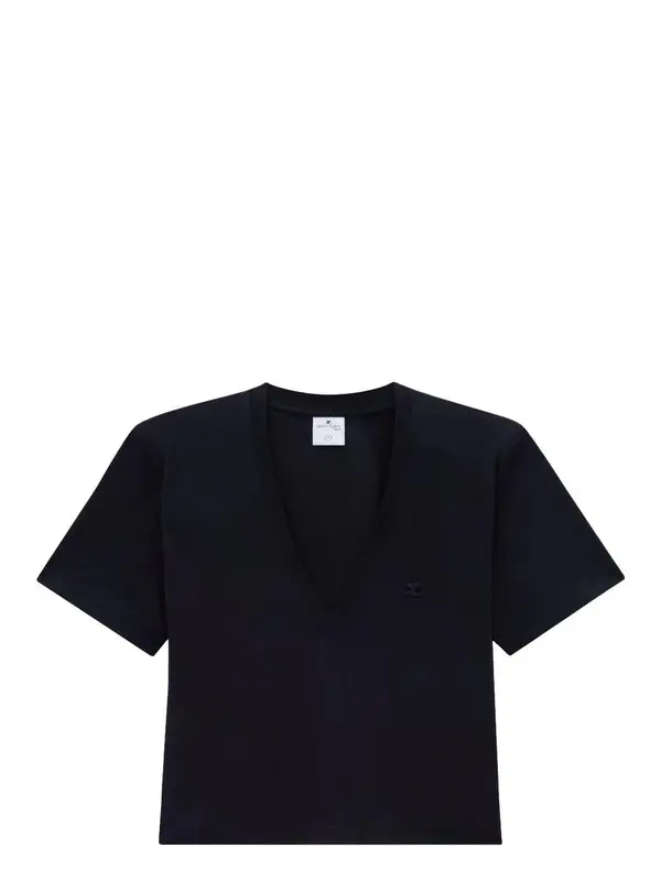 COURREGES Logo Appliqué Cotton T-shirt - Black
