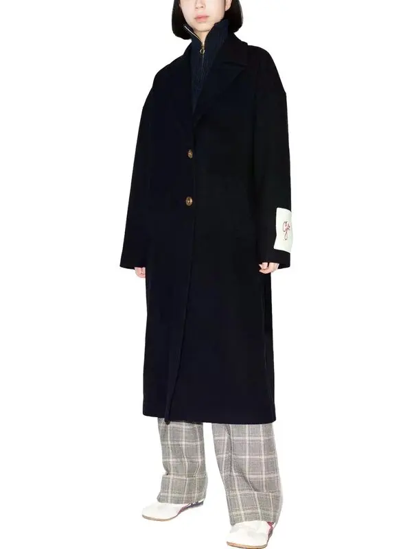 GOLDEN GOOSE Logo-patch Single-breasted Coat - Blue