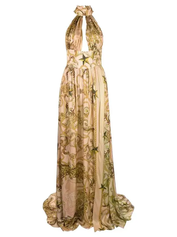 Philipp Plein Baroque Print Halterneck Maxi Dress - Neutrals