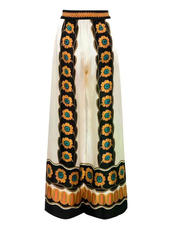 La DoubleJ Daisy Chain Silk Palazzo Pants - Orange