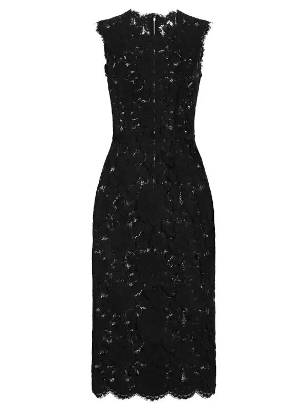 Dolce & Gabbana Floral Lace Midi Dress - Black