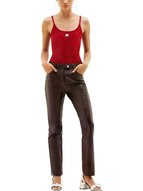 COURREGES Ribbed Tank Top With Logo Patch - Red