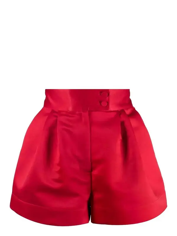 STYLAND High-waisted Satin Shorts With Pleat Detailing - Red