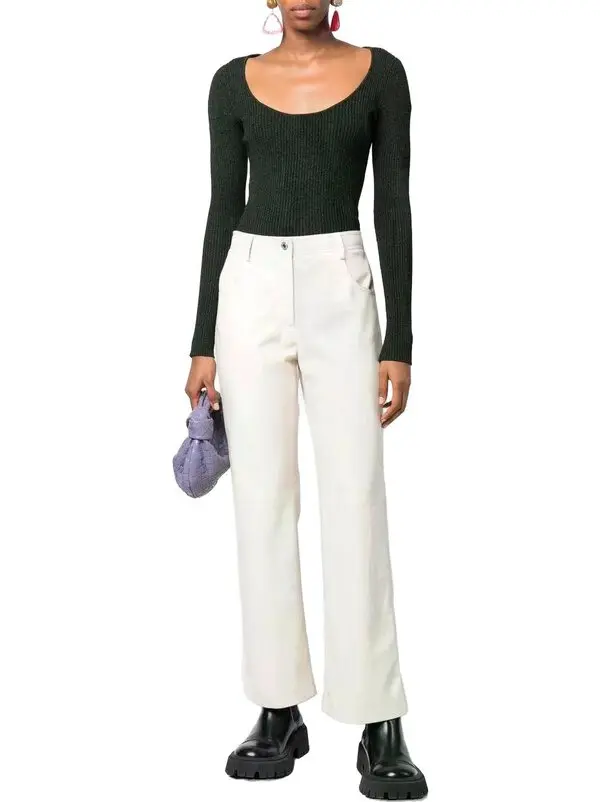 MSGM High-waisted Faux-leather Trousers - Neutrals