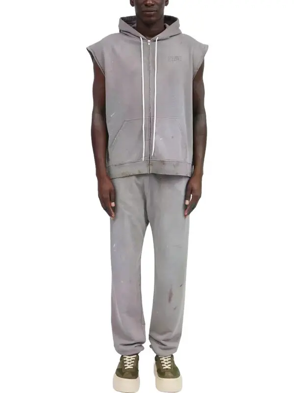 MAISON MARGIELA Sleeveless Zip-up Hoodie With Paint Splatter Detail - Grey