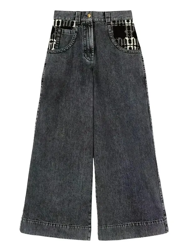 Palm Angels Monogram Pattern Wide-leg Jeans - Grey