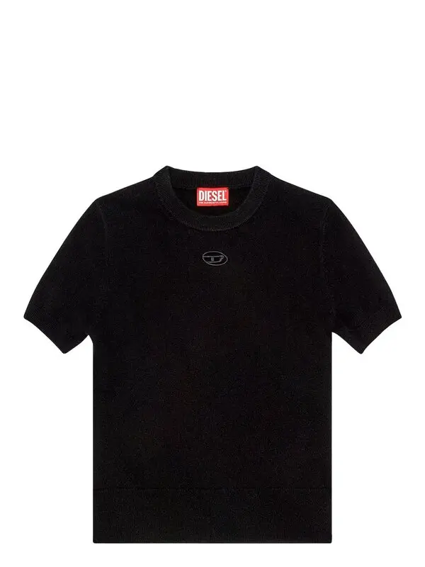 DIESEL® Embroidered Logo Fine Knit Top - Black