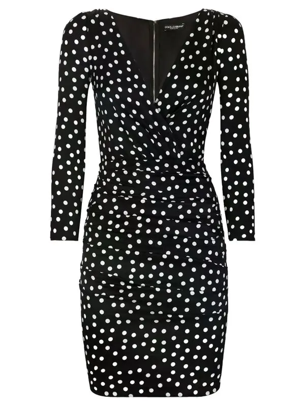 Dolce & Gabbana Polka Dot Draped Mini Dress - Black