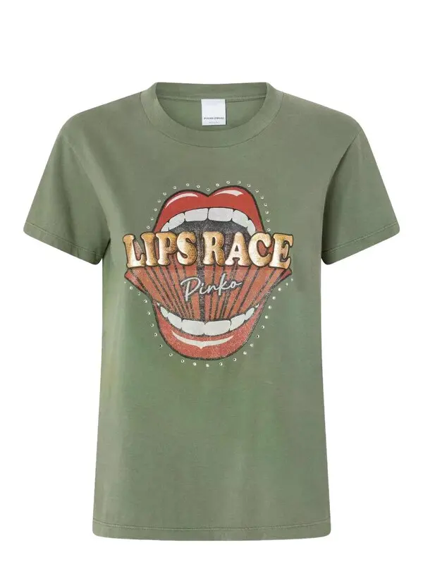 Pinko Lips Race Mouth Print T-shirt - Green