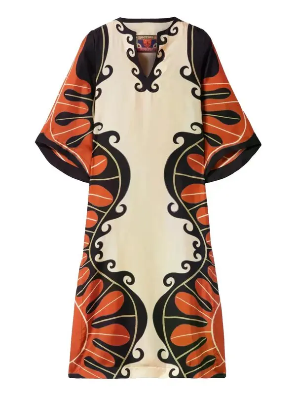 La DoubleJ Graphic Print Kaftan Dress - Neutrals