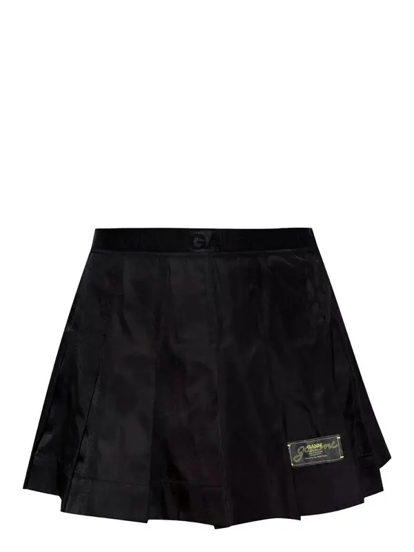 GANNI Pleated Mini Skirt With Elasticated Logo Waistband - Black