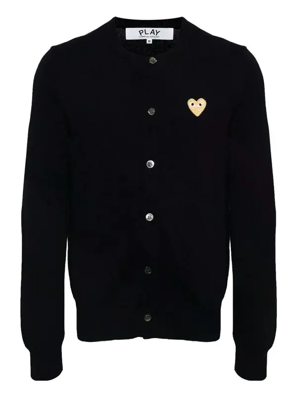 Play Comme Des Garcon Wool Cardigan With Heart Appliqu - Blue