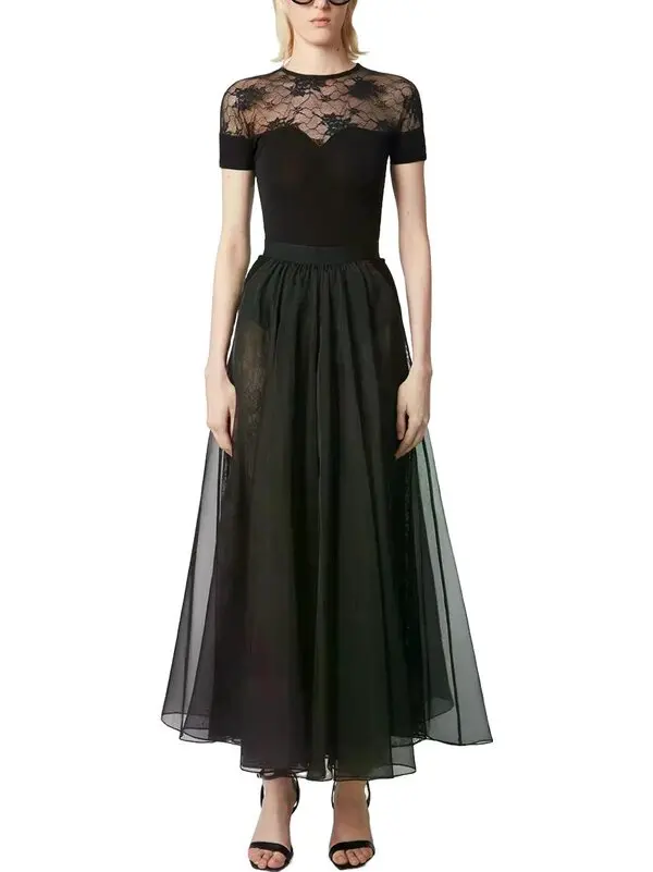 Nina Ricci Organza Maxi Skirt - Black