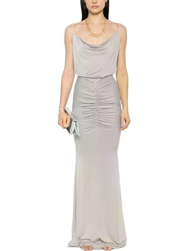 Elisabetta Franchi Gathered Sleeveless Gown - Grey