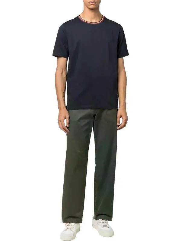 Paul Smith Stripe-trim Organic Cotton T-shirt - Blue