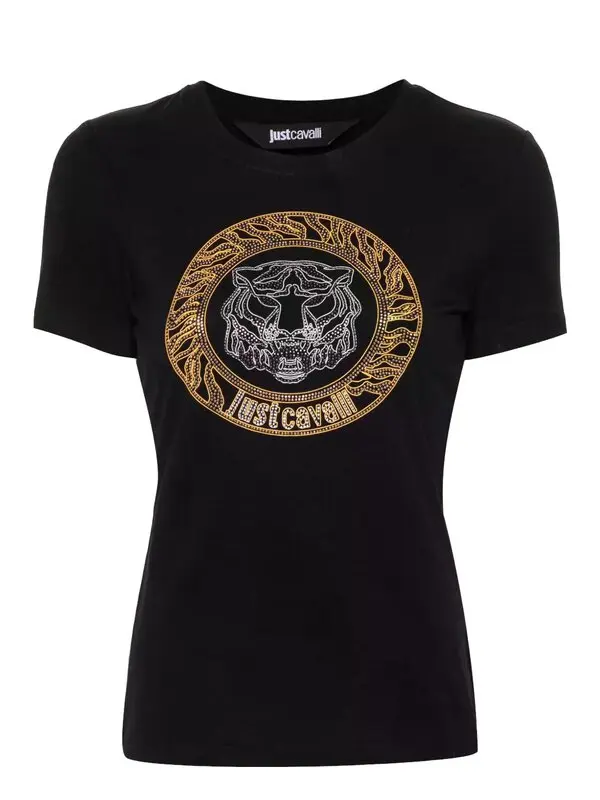 Just Cavalli Rhinestone Embellished Logo T-shirt - Black