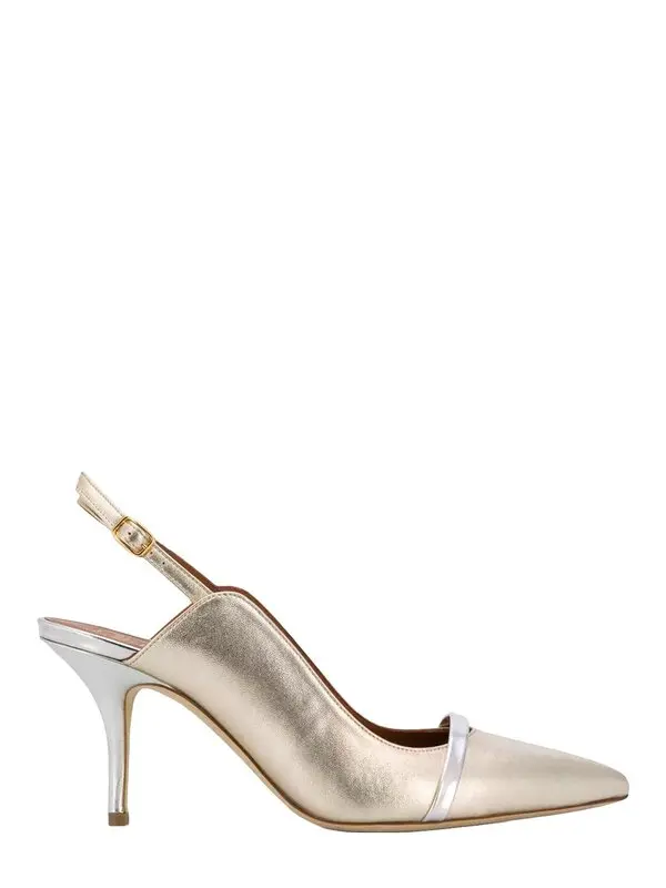 MALONE SOULIERS Metallic Leather Pointed Toe Slingback Heels - Silver