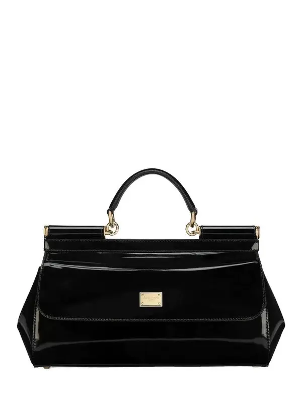 Dolce & Gabbana Elongated Sicily Patent Leather Top-handle Bag - Black