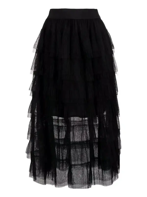 Maje Layered Tulle Midi Skirt - Black