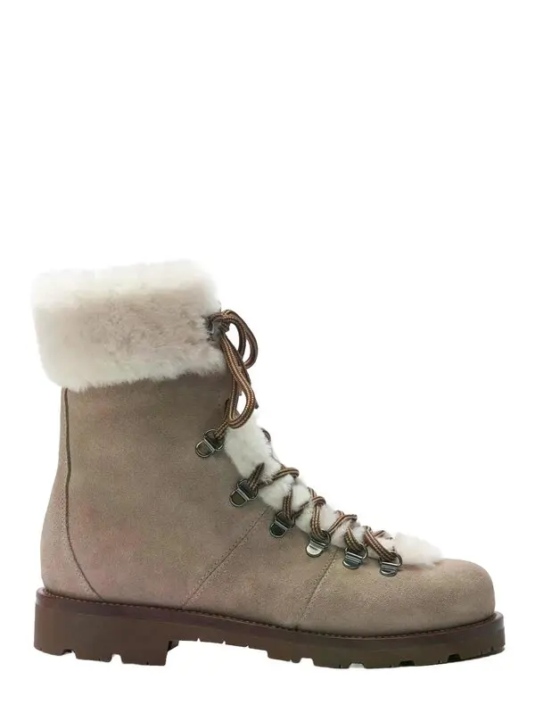SCAROSSO Kat Lace-up Shearling-lined Combat Boots - Grey