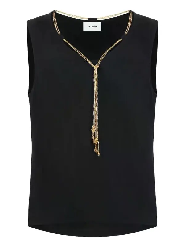 St. John Chain Detail V-neck Tank Top - Black