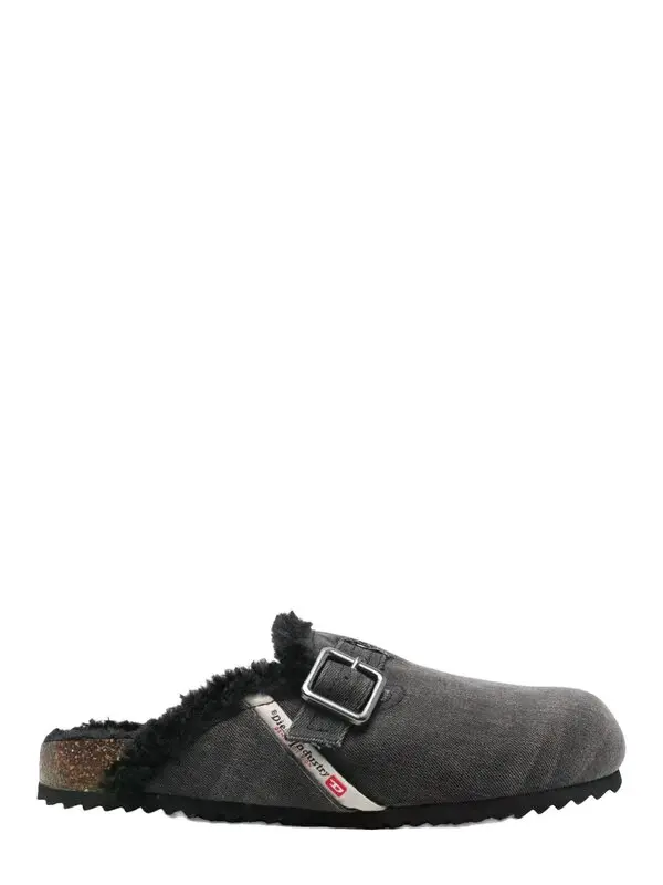 DIESEL® D-woodstock Shearling Lined Denim Slippers - Black