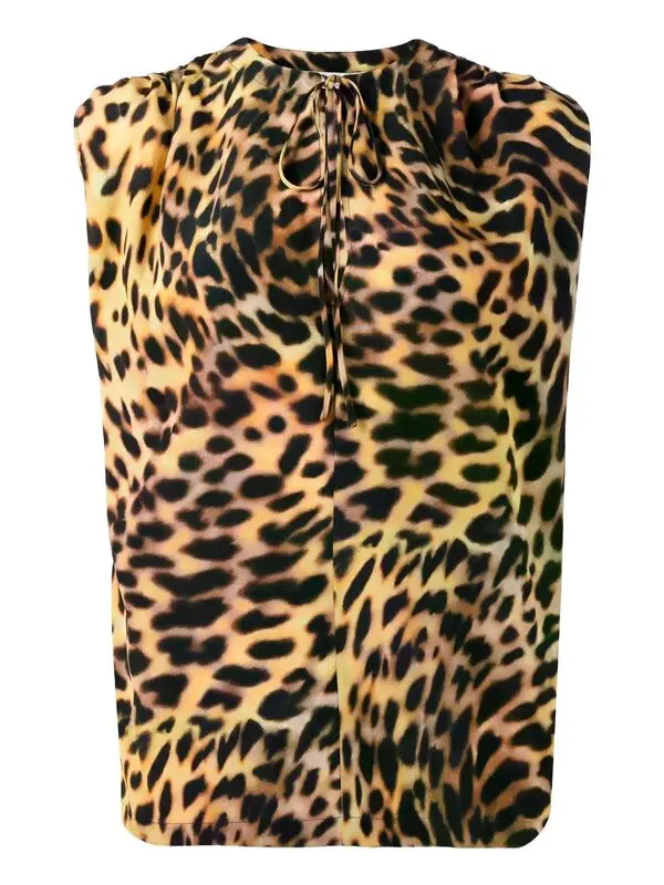 Stella McCartney Sleeveless Leopard Print Silk Blouse - Brown