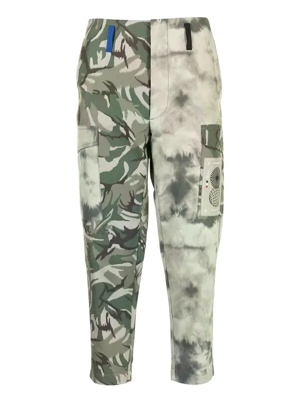 PORTS V Camouflage Tie-dye Tapered Cropped Cargo Trousers - Green