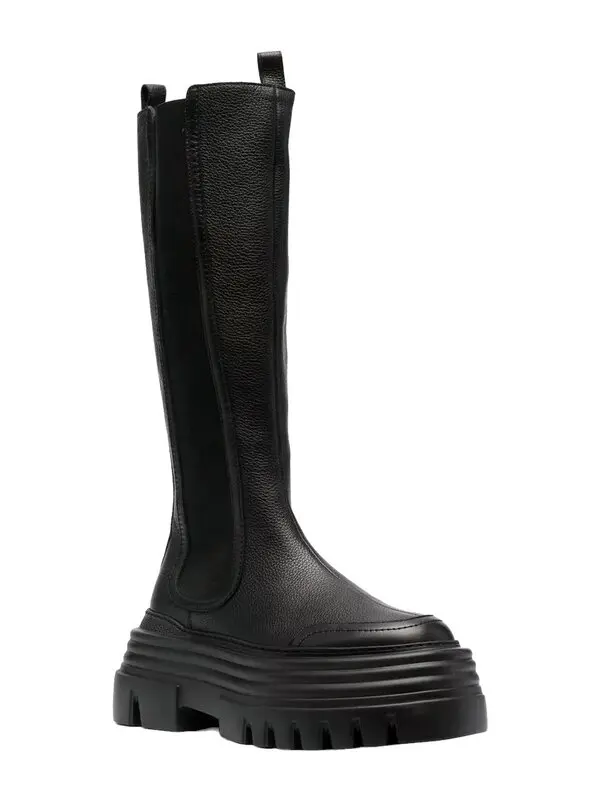 Bally Round Toe Calf Leather Knee High Boots - Black