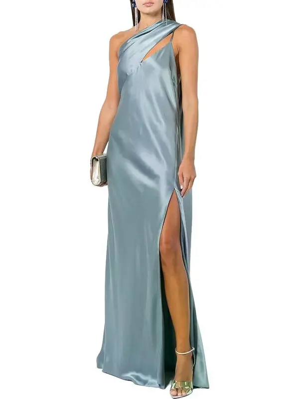 Michelle Mason One-shoulder Gown With Side Slit Detail - Blue