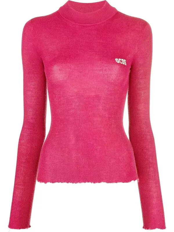 Gcds Logo-print Ribbed Knit Sweater - Pink