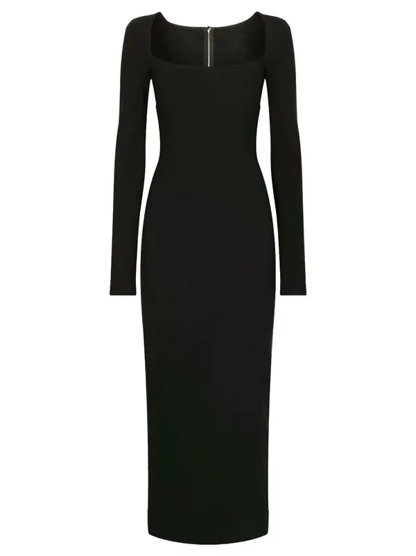 Dolce & Gabbana Long-sleeve Square-neck Midi Dress - Black
