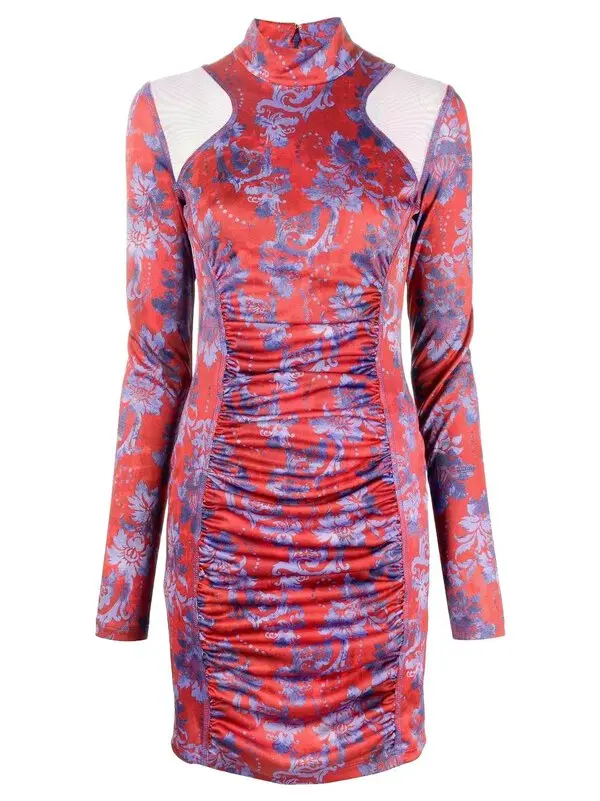 Versace Paisley-print Ruched Minidress - Red