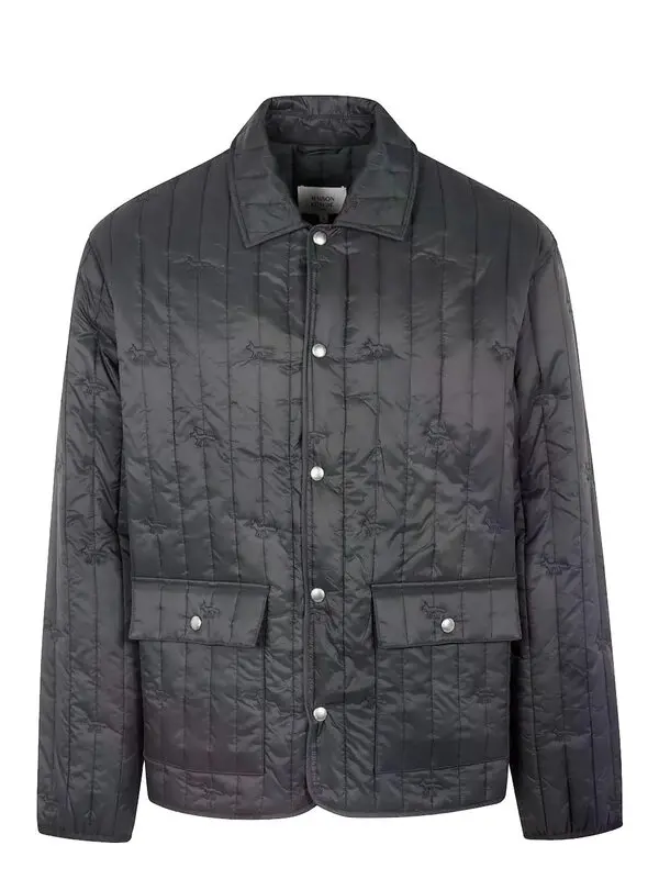 Maison Kitsuné Quilted Jacket With Signature Fox Motif - Grey
