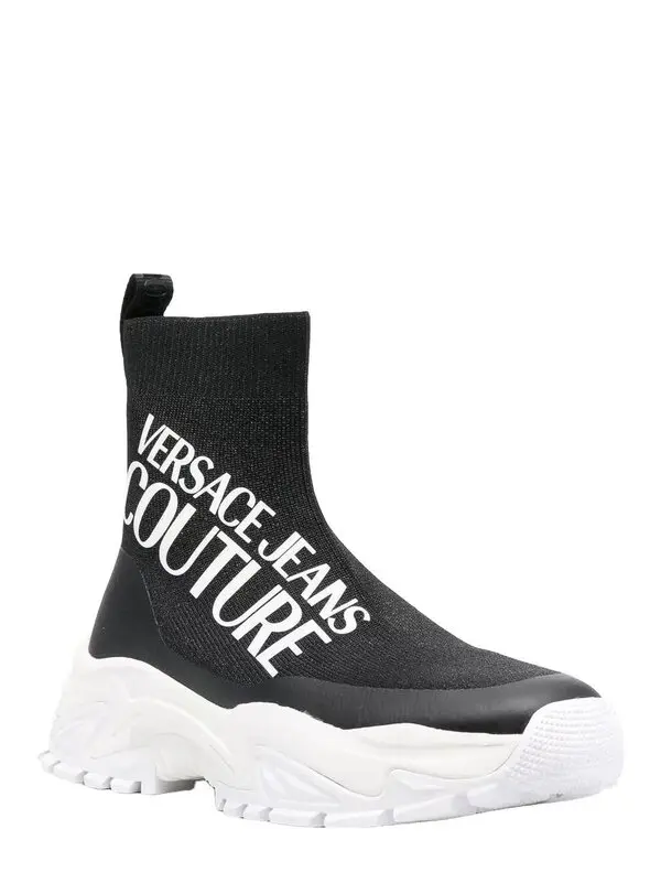 Versace Logo-print Sock-style Sneakers - Black