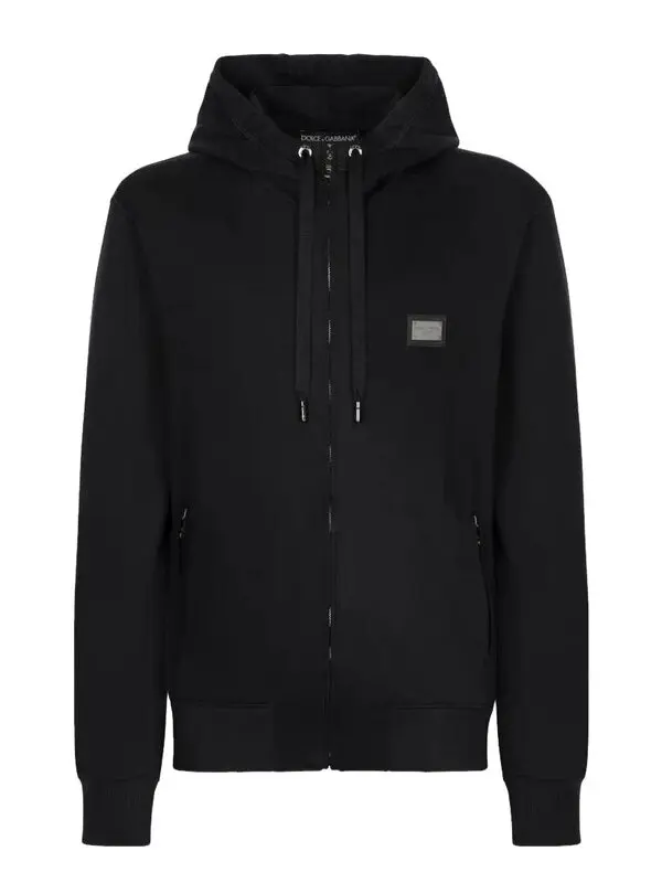 Dolce & Gabbana Zip-up Hoodie With Logo Tag - Black