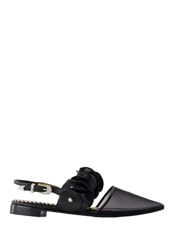 Toga Leather Ballerina Shoes With Faux-flower Detailing - Black