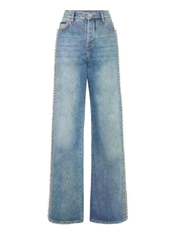 Philipp Plein Embellished Wide-leg Jeans - Blue