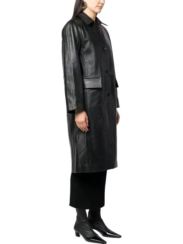 TOTEME Raglan Sleeves Leather Coat - Black